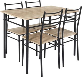 The Home Deco Factory Tisch und 4 St&uuml;hle Loka, Braun/Schwarz, 110x76x70