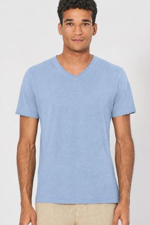 Hempage Hempage Herren vegan T-Shirt V-Ausschnitt Slim Fit Wasserblau