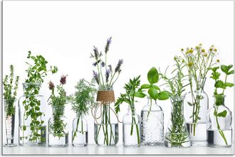 Artland Spritzschutz K&uuml;chenr&uuml;ckwand aus Alu f&uuml;r K&uuml;che Herd Sp&uuml;le 90x60 cm (BxH) mit Motiv Pflanzen Kr&auml;uter Gew&uuml;rze Lavendel Basilikum Blumen H9KE