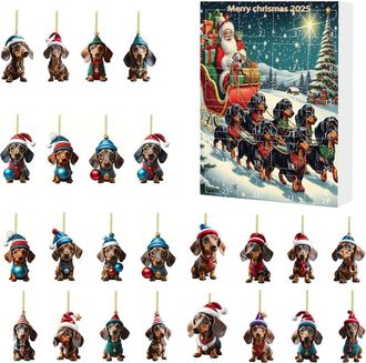 Generic Dachshund Countdown -Kalender - Acryl -Weihnachtsschmuck, festlicher Anhänger Set | Feiertagspartyzubehör, Thanksgiving -Geburtstagszimmerdekor, Welpe