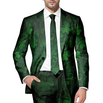 Generic Veste pour homme - Vert - Imprim&eacute; tr&egrave;fle - Manches longues - Coupe ajust&eacute;e - Costume de f&ecirc;te pour carnaval et soir&eacute;es &agrave; th&egrave;me, 006., XXL