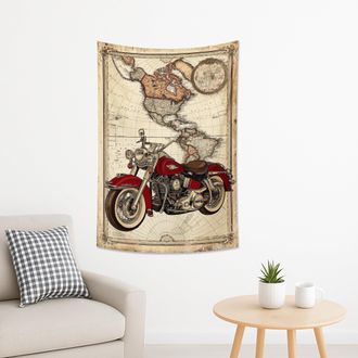 Generic Vintage-Motorradkarten-Wandteppich, Retro-Wanddekoration f&uuml;r Zimmer, &auml;sthetische b&ouml;hmische Beh&auml;nge f&uuml;r Wohnzimmer, Schlafzimmer, Geschenk f&uuml;r Biker, 1