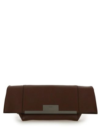Max Mara Sculptural Clasp Calf Leather Clutch - Brown