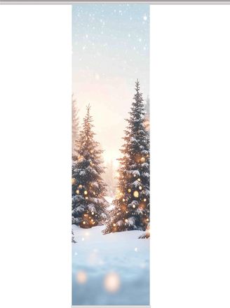 Home Wohnideen Home WOHNIDEEN | Schiebevorhang Dekostoff Seidenoptik Digitaldruck SCHNEETANNEN - inkl. Paneelwagen und Aluklemmleiste, 245 x 60 cm | Weihnachten