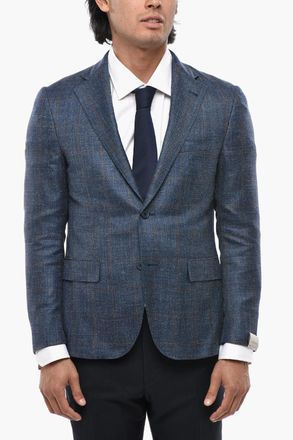 Corneliani Teilgef&uuml;tterter Blazer GATE mit Windowpane-Muster Corneliani