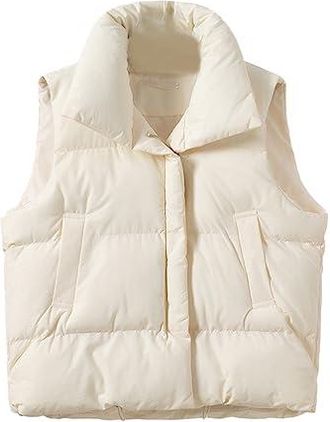 ORANDESIGNE Doudoune sans Manche Femme Gilet en Duvet sans Capuche Gilet Matelassé Décontracté Légère Veste Courte Chaud Manteau Parka Hiver Slim Casual Zip Up Gi