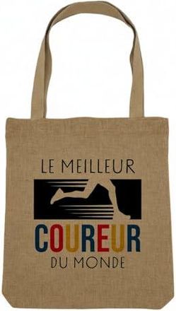 Fabulous Sac Shopping Tote Bag Aspect Lin - Le Meilleur Coureur du Monde Course Marathon Athl&eacute;tisme - Sac de Courses Toile Epaisse 360g Beige Naturel Cabas Por