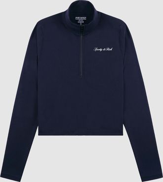 Sporty & Rich Top Signature Logo Sports Quarter Zip Dark Navy