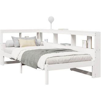 vidaXL Massivholzbett mit Regal ohne Matratze Wei&szlig; 90x200 cm Kiefer vidaXL