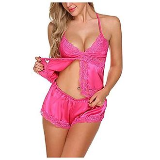 Generic Lingerie Sexy Femme Coquine Hot Lingerie Femme Une soir&eacute;e Coquine Pyjama Satin Soie + Dentelle Set Nuit Luxueux Look Fatale pour Moments Intimes