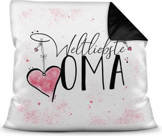 Tassendruck Familie-Kissen mit Spruch für die Weltbeste Oma - Kissenbezug inklusive Kissen/Verwandte/Geschenk-Idee/Liebling/Kinder/Farbkissen Rückseite Schwarz
