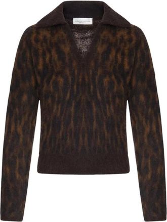 Roberto Collina Jacquard Animalier V-Ausschnitt Polo - - Knitwear - Damen - Braun - S