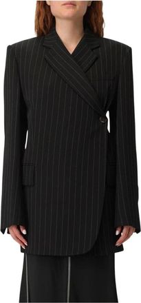 Sportmax Femme, Vestes, Noir, Taille: 38 FR Blazer &Eacute;l&eacute;gant &agrave; Rayures avec Fermeture Crois&eacute;e Asym&eacute;trique