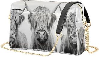 Mnsruu Sacs à bandoulière pour femme, sac à main en cuir de vache Highland B