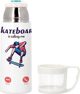Fabulous Thermoskanne aus Edelstahl mit integrierter Tasse - Skateboard Is Calling Me Passion Street Culture - 350 ml - Thermosflasche