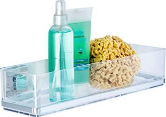 WENKO Badezimmer Wandregal Mod. Quadro Maxi ohne Bohren 2 Etagen rostfreies Edelstahl Halterung mit herausnehmbarer Kunststoffschale 38,5 x 8,5 x 14,5 cm