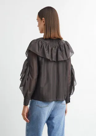 Comma Langarmbluse Bluse Volant-Bluse aus Viskose-Voile
