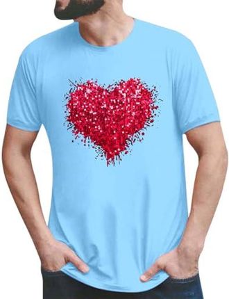 Generic T-shirt d&eacute;contract&eacute; &agrave; col rond pour femme - Cadeau de Saint-Valentin 2026 - Haut &agrave; manches courtes pour plus de confort et de style (5), bleu clair, X