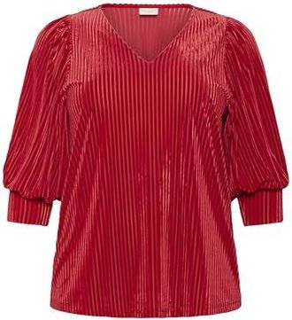 Kaffe Curve Plus-Size Womens Blouse V-Neck Half-Length Sleeves Regular Fit, Haute Red CC, XL Grande Taille