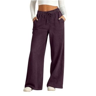 Generic Jogging Taille Basse Femme Femme Bleu &Eacute;lastique Gainant D&eacute;contract&eacute; Strass Vinyle 100 Imitation Musculation &Eacute;pais Interieur Sweat Rayures Aubergine Cl
