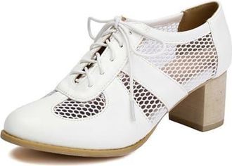 Generic Escarpins &agrave; lacets en dentelle pour femme avec bout rond et talon &eacute;pais, blanc, 40.5 EU