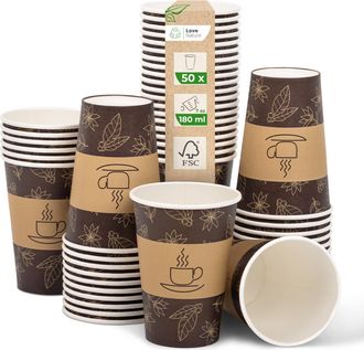 Love Nature Kaffeebecher to Go 180 ml 7,5 oz - Pappbecher 50 Stück - Coffee to go Becher - Einwegbecher zum Servieren von Kaffee, Tee, heißen und kalten Getränken