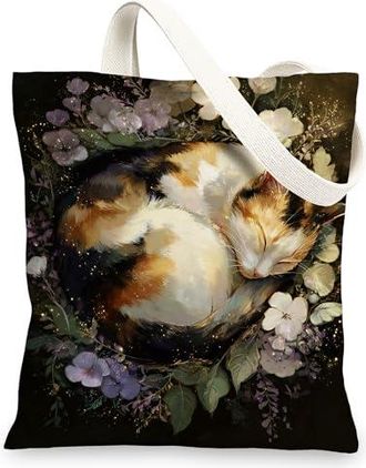 Generic Sac fourre-tout en toile à motif floral, sacs dépicerie réutilisables et légers, sacs à bandoulière respectueux de lenvironnement, coloré, 13x15 Inch