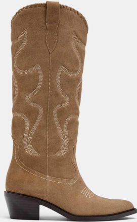 Stradivarius Santiags &agrave; talon en cuir - Beige-Neutre