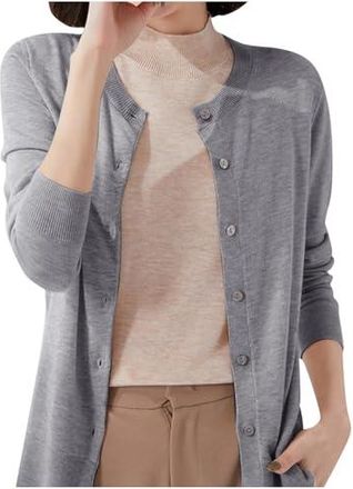 Generic 2026 - Vestes pour femmes, coupe ajust&eacute;e, cardigan l&eacute;ger | Veste en tricot &agrave; manches longues et col rond ouvert sur le devant, gris, XXL