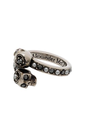 Alexander McQueen bague Skull &agrave; design torsad&eacute; - Argent