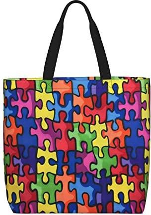 Generic Sac De Courses Puzzle De Couleurs Pour Les Personnes Atteintes De Troubles Autistiques Sac &Agrave; Main D&eacute;contract&eacute; R&eacute;utilisable De Grande Capacit&eacute; Sacs &Agrave; M