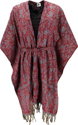 Guru Shop Flauschiger Kimono Mantel, Kimonokleid, Kaftan, Poncho - Bordeauxrot/blau, Damen, Synthetisch