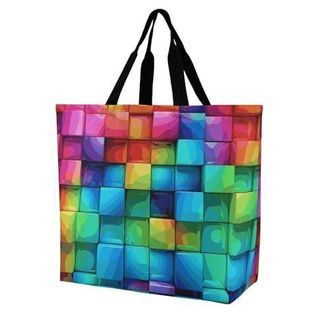 Generic Carreaux Rainbow -Png Sac Fourre-Tout D&eacute;contract&eacute; Tote Bag L&eacute;ger Sac A Main Femmes Pour Travail Gym Universit&eacute;