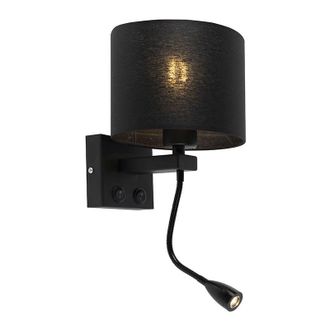 QAZQA Moderne Wandleuchte schwarz mit schwarzem Schirm - Brescia