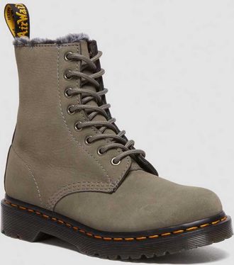 Dr. Martens 1460 Serena Faux Fur Gef&uuml;tterte Nubuck Schn&uuml;rstiefel in Grau, Gr&ouml;&szlig;e: 37