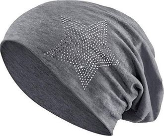 Balinco Jersey Coton élastique Long Slouch Beanie Unisexe Hommes Femmes avec Strass Pierres étoile Casquette Heather en 35 Couleurs différentes (2) (Heather D