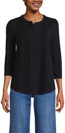Lands End Shirt aus Baumwoll/Modalmix mit Lochstickerei mit 3/4-Ärmeln, Damen, Größe:44-46 regular, Schwarz, Baumwolle Modal, by Lands End