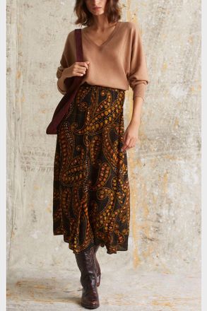 Gerard Darel Jupe fluide &agrave; imprim&eacute; 1970s - LAYA - Noir