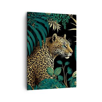 Arttor Bilder auf Leinwand Leopard Dschungel Tropisch Leinwandbild mit Rahmen 50x70cm Wandbilder Dekoration Wohnzimmer Schlafzimmer K&uuml;che Deko Gro&szlig; Wanddeko 