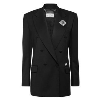 Philipp Plein Femme, Vestes, Noir, Taille: 40 FR Blazer Crois&eacute; Broche