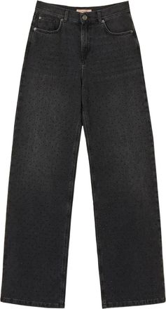 Twin-Set jean strassé à coupe cinq poches - Noir