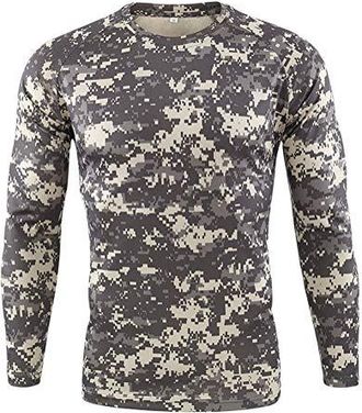 Onsoyours T-Shirt Militaire Homme Respirant Manches Longues T-Shirt Tactique Outdoor pour Homme Casual Tee Shirt Camouflag T-Shirts B Gris XL