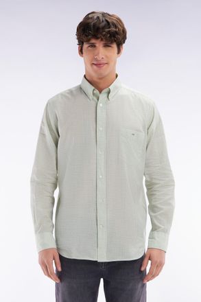Eden Park Chemise En Popeline De Coton &Agrave; Microcarreaux Vichy Verts Coupe Droite