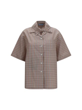 Prada Womens Short-Sleeved Check Shirt Alabaster-Sand Cotton Alabaster/sand