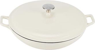 Amazon Basics Oval Schmorpfanne aus emailliertem Gusseisen, mit Deckel, 3,1 L, Weiß