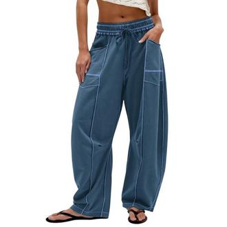 Generic Pantalon de survêtement en forme de tube pour femme, pantalon de survêtement ample avec cordon de serrage, pantalon décontracté taille haute, pantalon