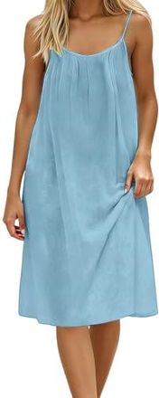 Generic Robe longue d&eacute;contract&eacute;e &agrave; bretelles spaghetti pour femme - Dos nu - Coupe ample et fluide avec poches - Couleur unie - Pour l&eacute;t&eacute;, la plage, les vacan