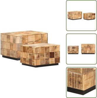 vidaXL The Living Store Couchtische 2 Stk. in Block-Design Raues Mango-Massivholz - Holz