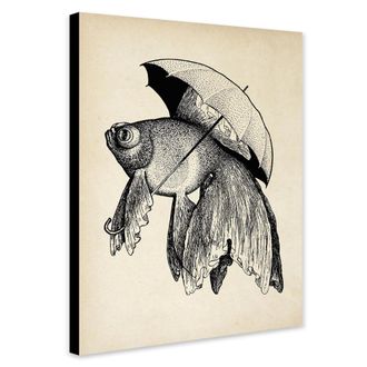 Generic Kunstdruck auf Leinwand, Motiv Fisch mit Regenschirm, gerahmt, A3, 41 x 30 cm
