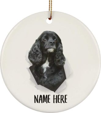 Generic Weihnachten Deko Mit Schnur Weihnachtsanh&auml;nger Keramik Christbaumschmuck Anh&auml;nger Geschenkanh&auml;nger Niedlicher Englischer Cocker Spaniel Schwarz Person